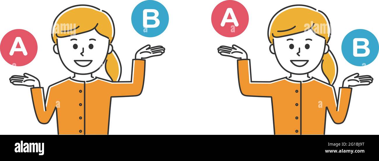 The woman comparing A and B. Vector illustration isolated on white ...