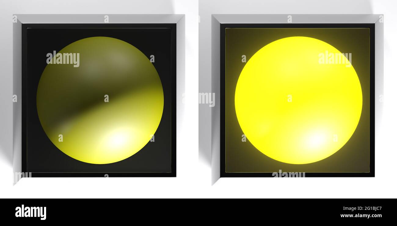 Set of black checkboxes with yellow light, on and off - 3D rendering ... Set of black checkboxes with yellow light, on and off - 3D rendering ...
