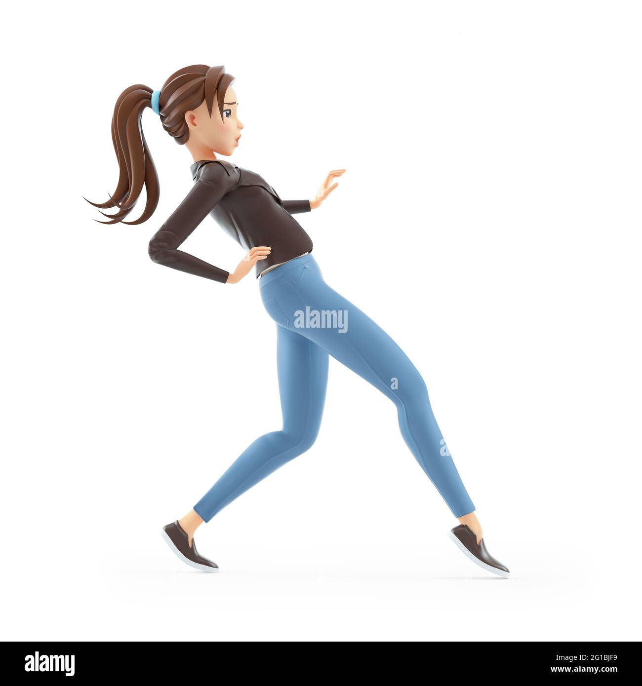 3d cartoon woman walking on tiptoe, illustration isolated on white ...