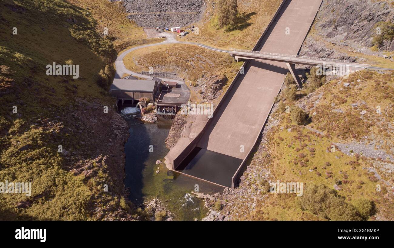 Aerial view of Llyn Brianne Dam and Reservoir Stock Photo - Alamy