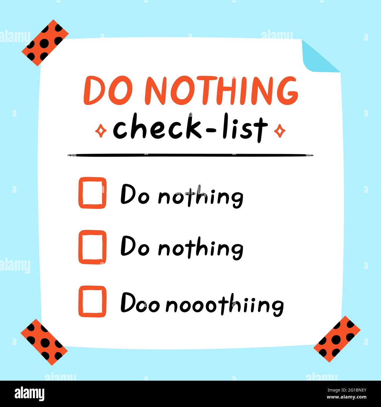 Cute funny do nothing checklist. Vector hand drawn cartoon kawaii ...