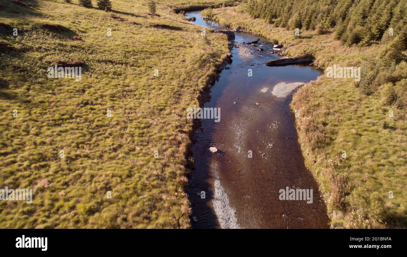 Aerial view of River Towy above Llyn Brianne Reservoir, Wales, UK Stock ...