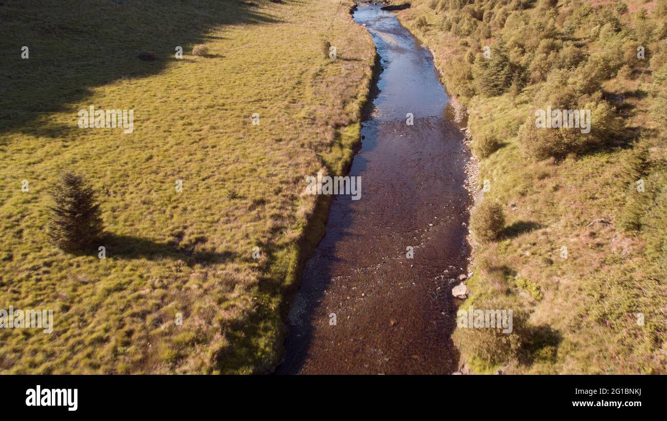 Aerial view of River Towy above Llyn Brianne Reservoir, Wales, UK Stock ...