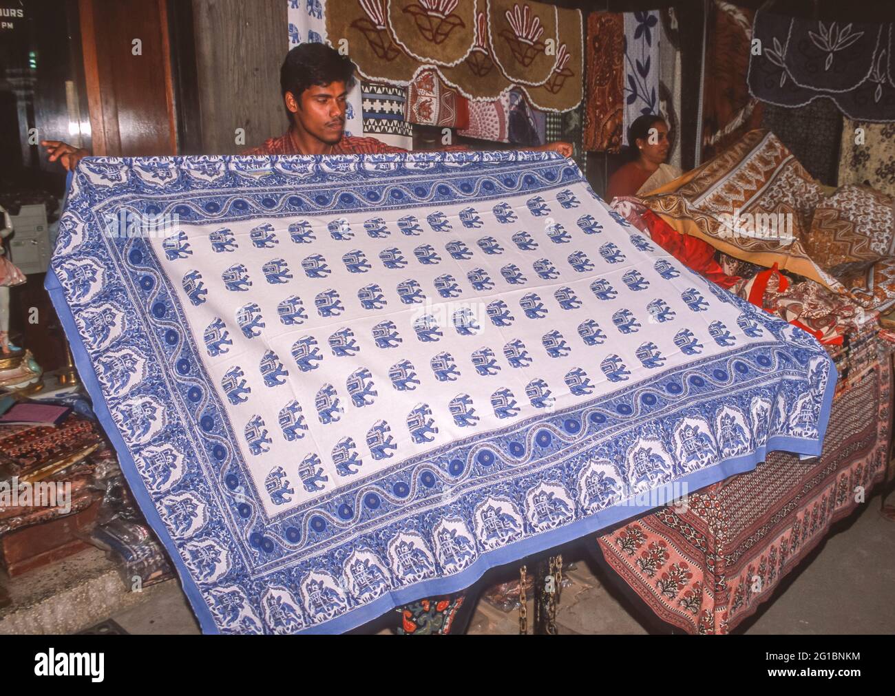 COCHIN, KERALA, INDIA - Fabric vendor in shop Stock Photo - Alamy