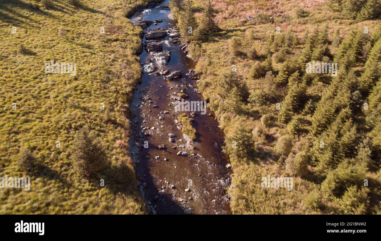 Aerial view of River Towy above Llyn Brianne Reservoir, Wales, UK Stock ...