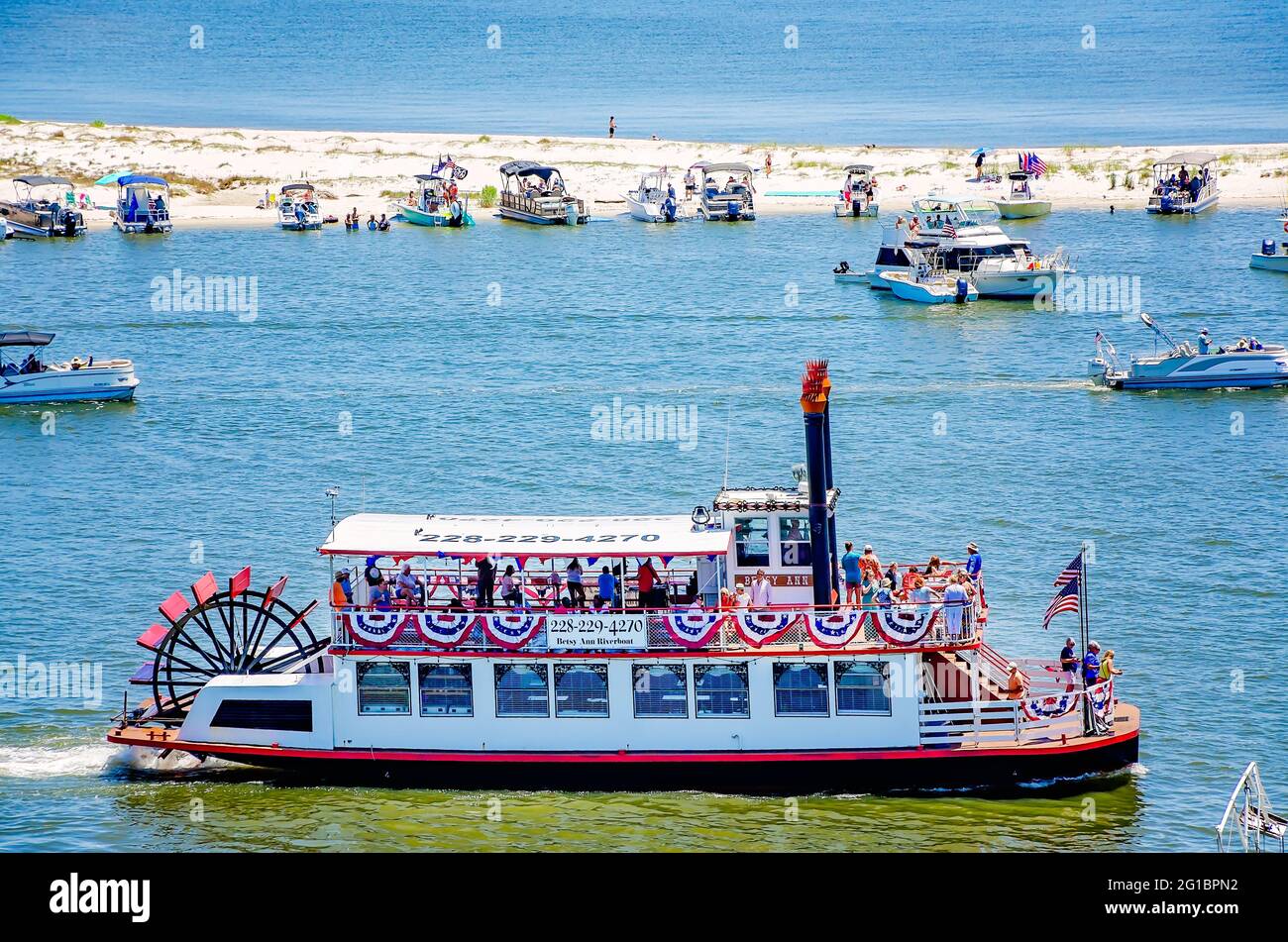 The Betsy Ann riverboat passes Deer Island, May 30, 2021, in Biloxi ...