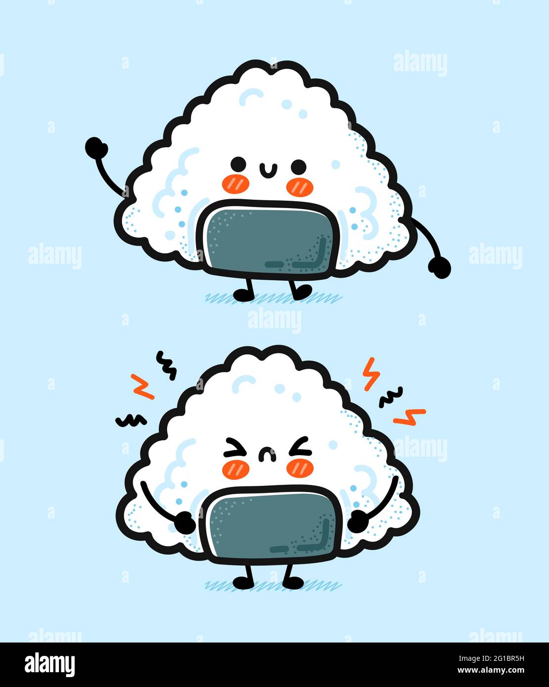 Cute funny happy and sad onigiri. Vector hand drawn cartoon kawaii ...