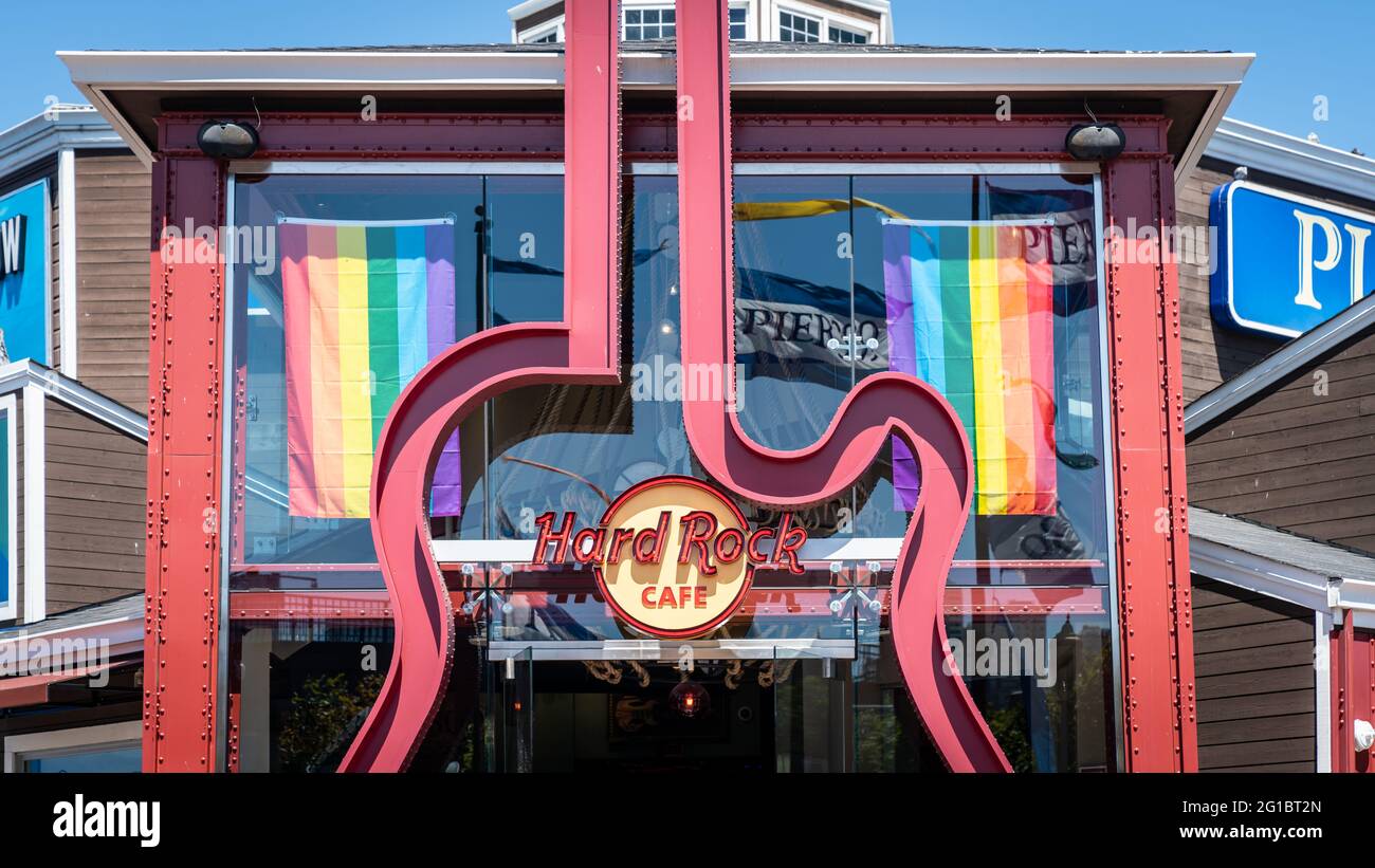 San Francisco, California, USA - August 2019: Hard Rock cafe restaurant ...
