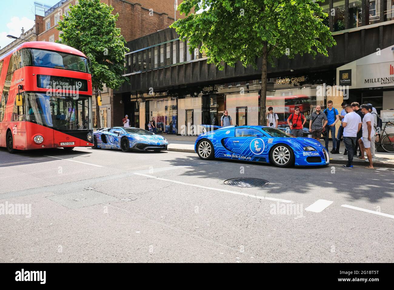 London, UK. 05 June 2021. Bugatti supercar wrapped in BritCoin on ...