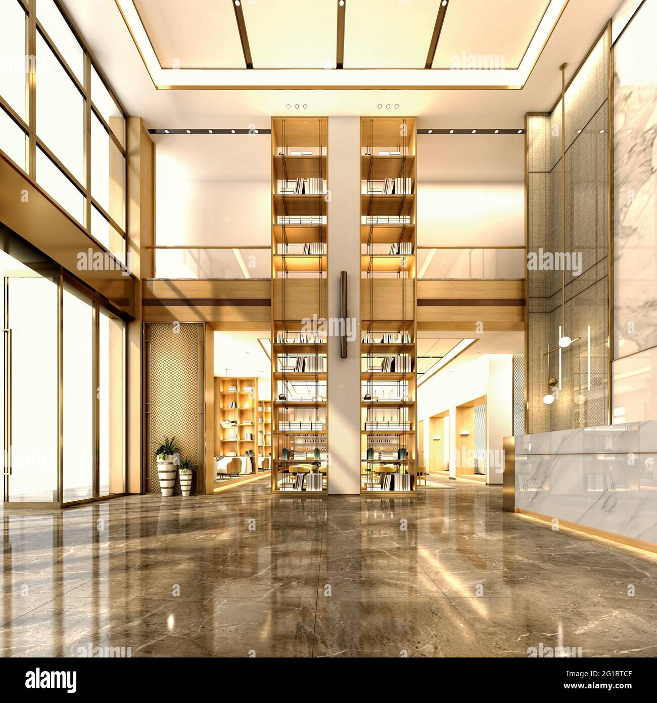 3d render of luxury hotel interior reception lobby Stock Photo - Alamy