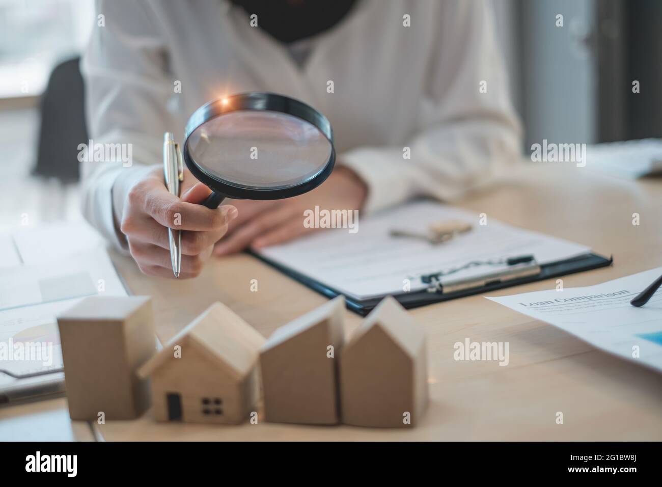 Engineer checking house blueprint real estate project hi-res stock ...