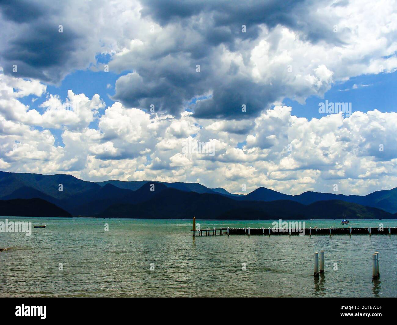 Brazilian island landscape, sea mountains, beautiful clouds on the sea ...