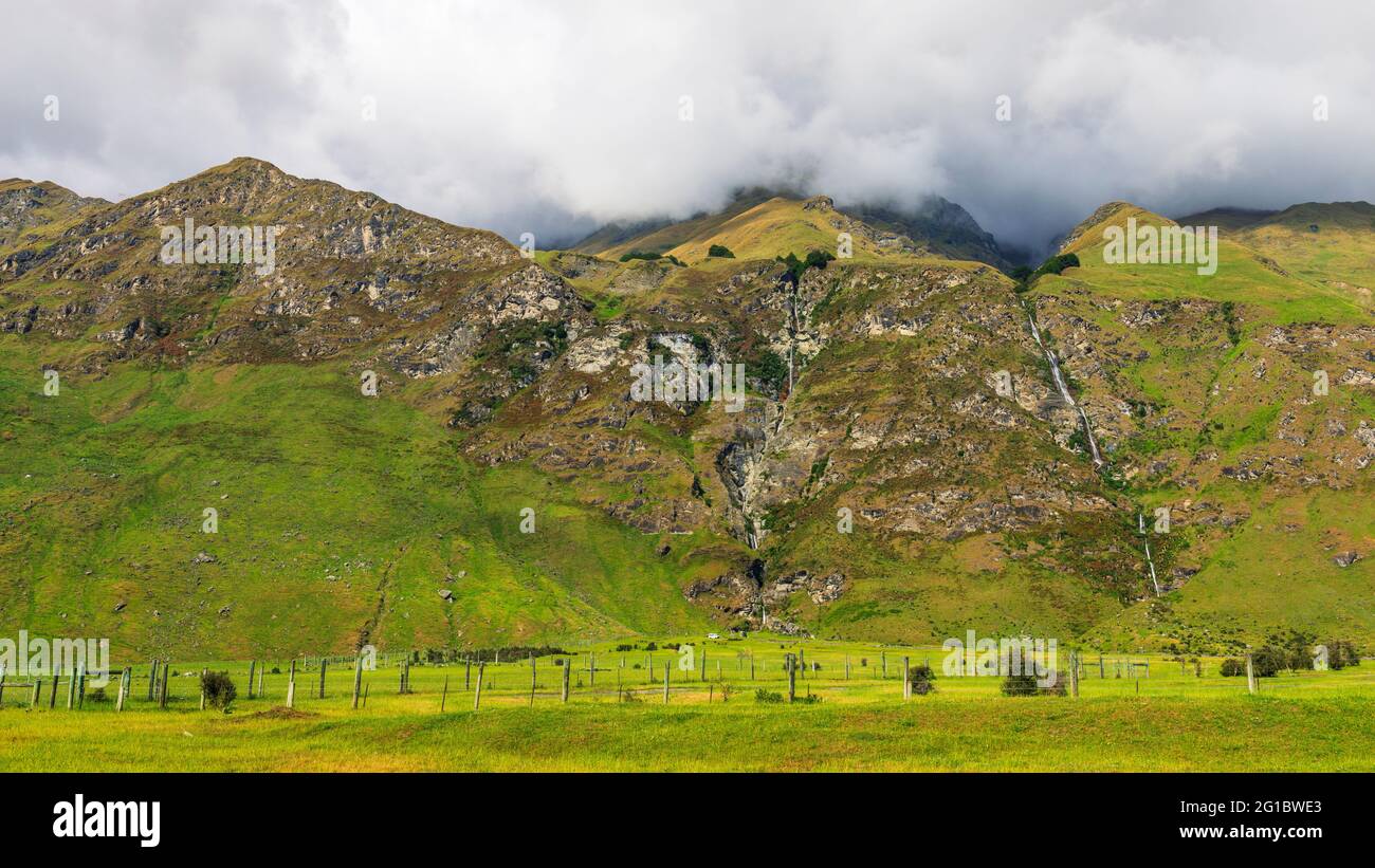 Twin Falls and Treble Cone, Wanaka, Otago, South Island, New Zealand ...