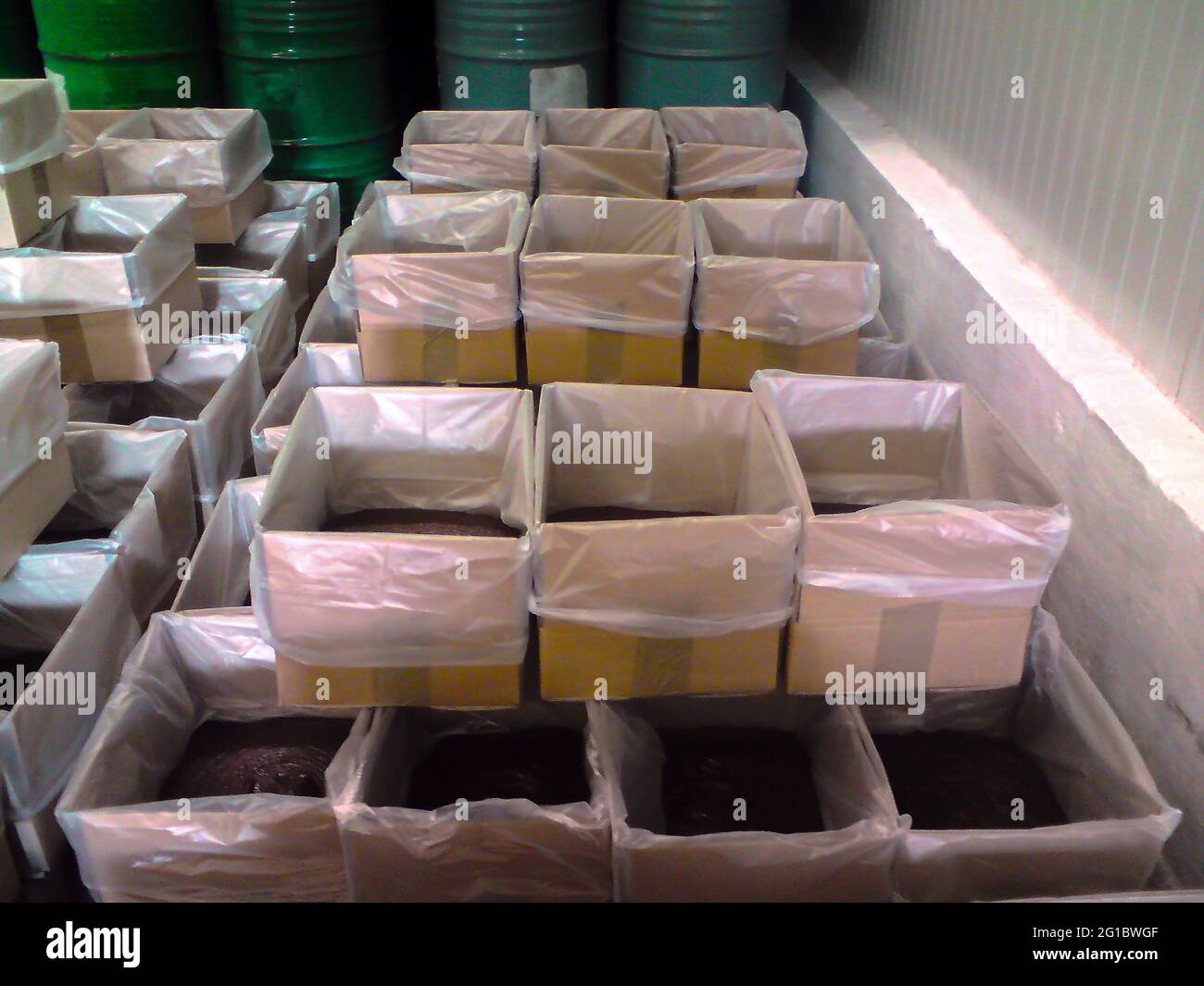 Jam in packages for export, made at the factory. Jam in boxes in ...