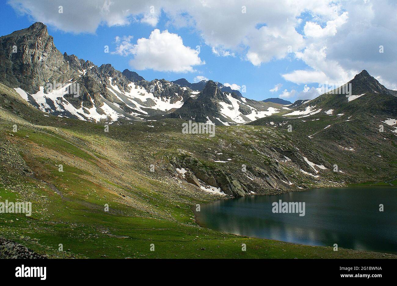 This unique mountain view and pond view, taken from a high hill by ...