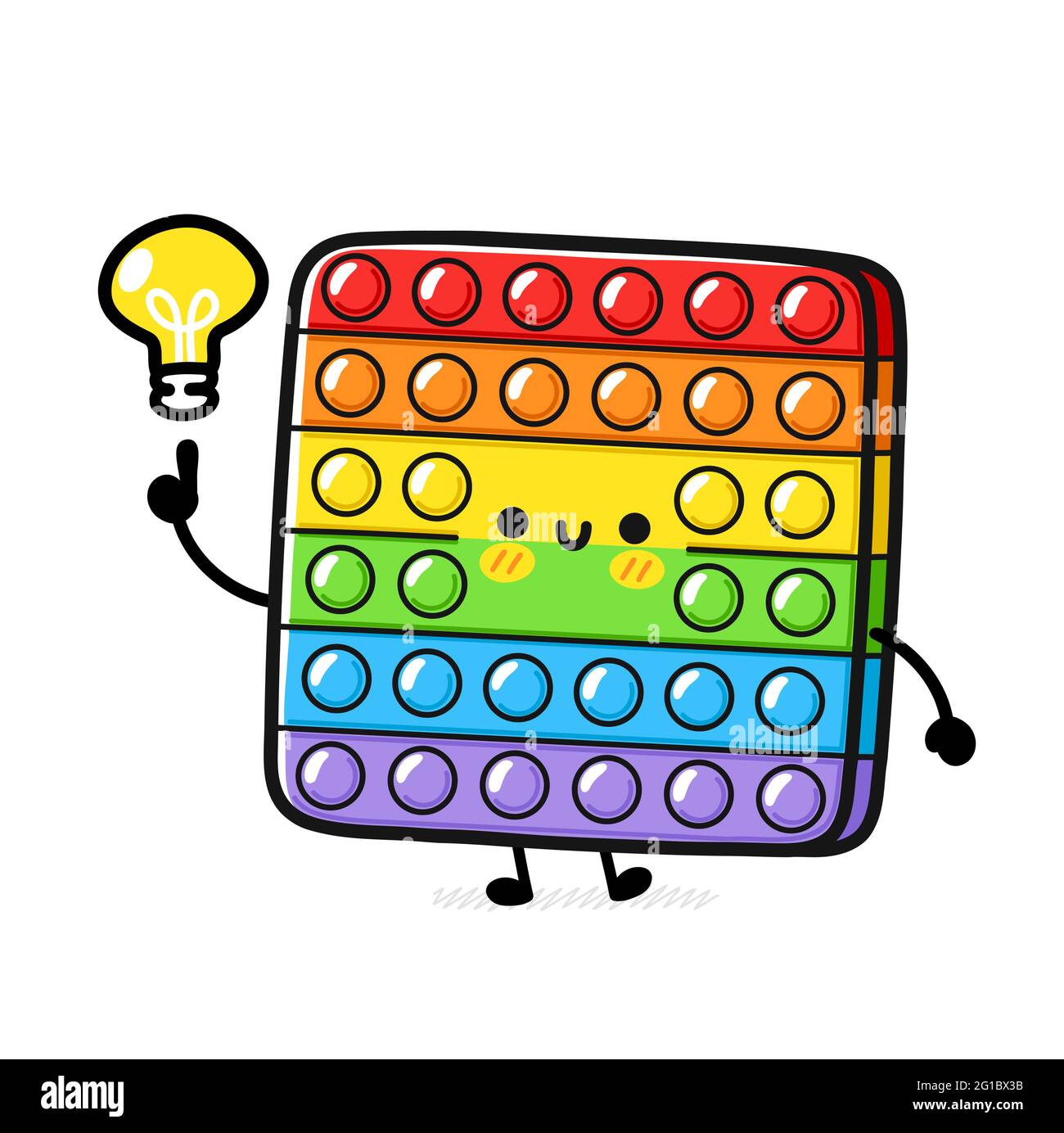 Cute funny Pop it fidget sensory toy with idea light bulb. Vector hand drawn cartoon kawaii ...
