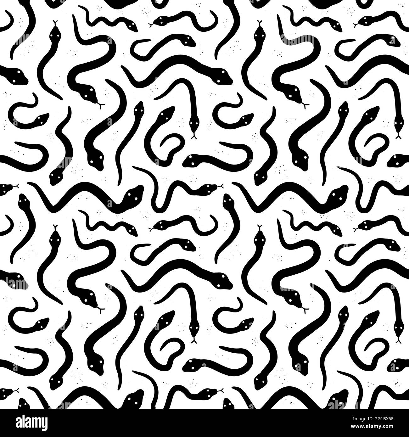 White snakes on black background seamless pattern. Vector hand drawn ...
