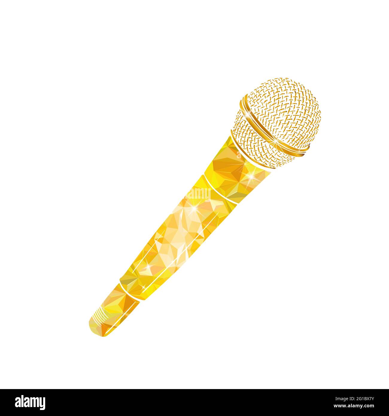 Gold microphone. Mic vector icon. Cartoon vector icon isolated on white ...