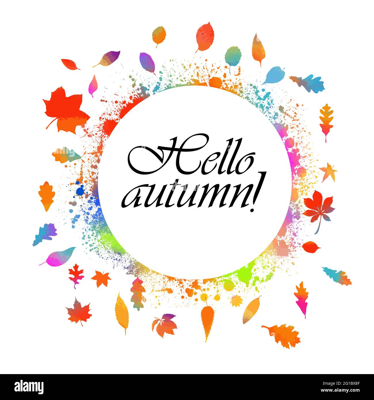 Round frame made from leaves. Floral frame. Mixed media. Hello, autumn ...