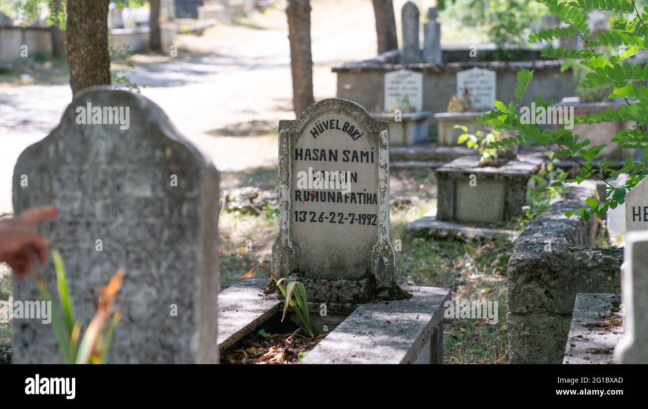 Istanbul, Turkey - October 2012: Muslim graves in a cemetery in ...