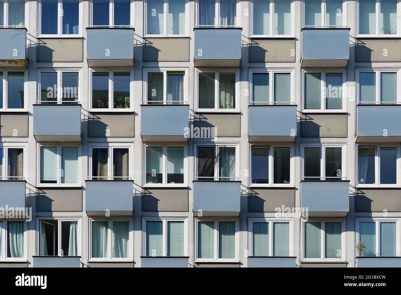 Outdoor exterior front view of modern facade with typical rectangular ...