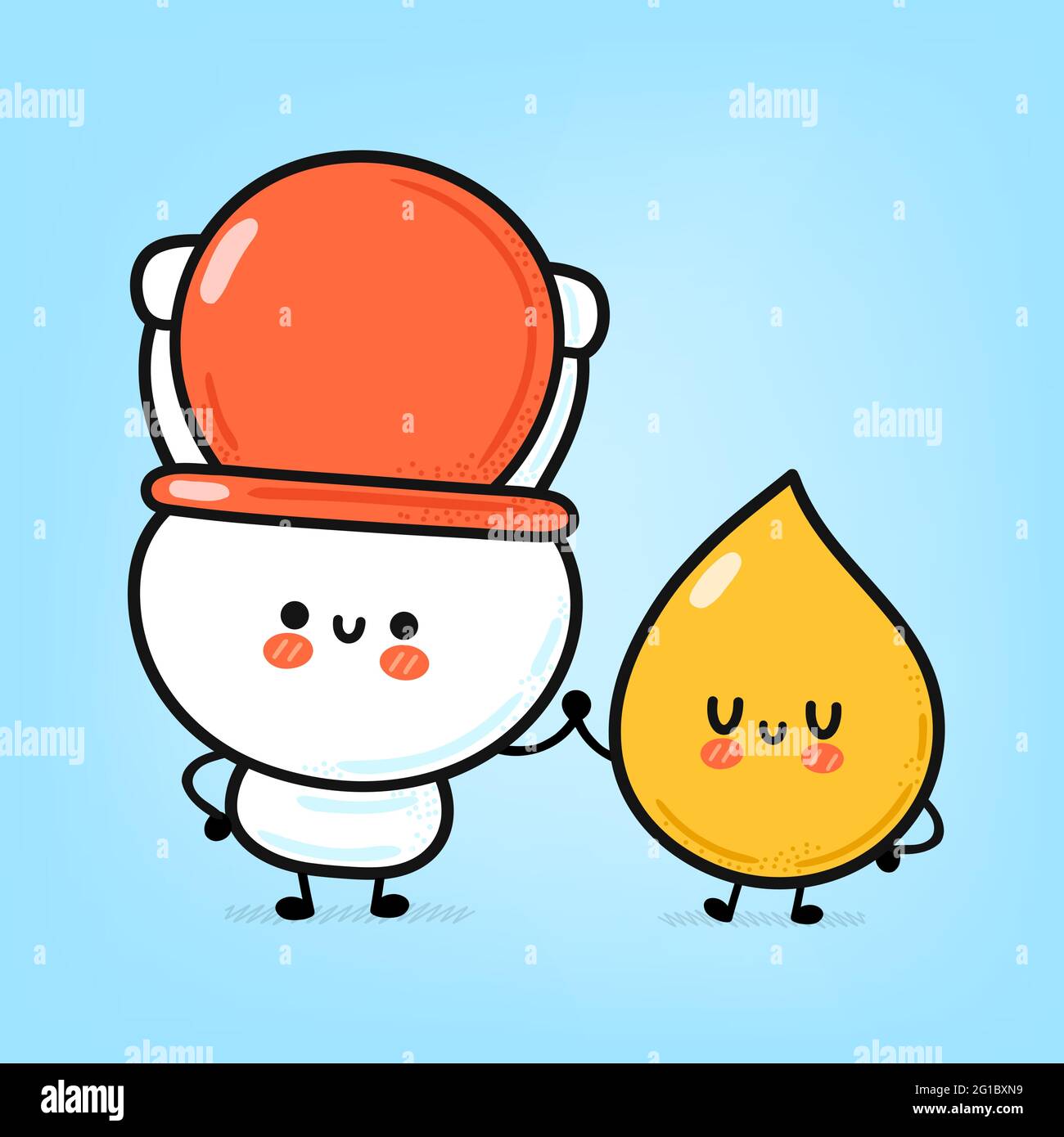 Cute funny happy white toilet bowl and urine deop. Vector hand drawn ...