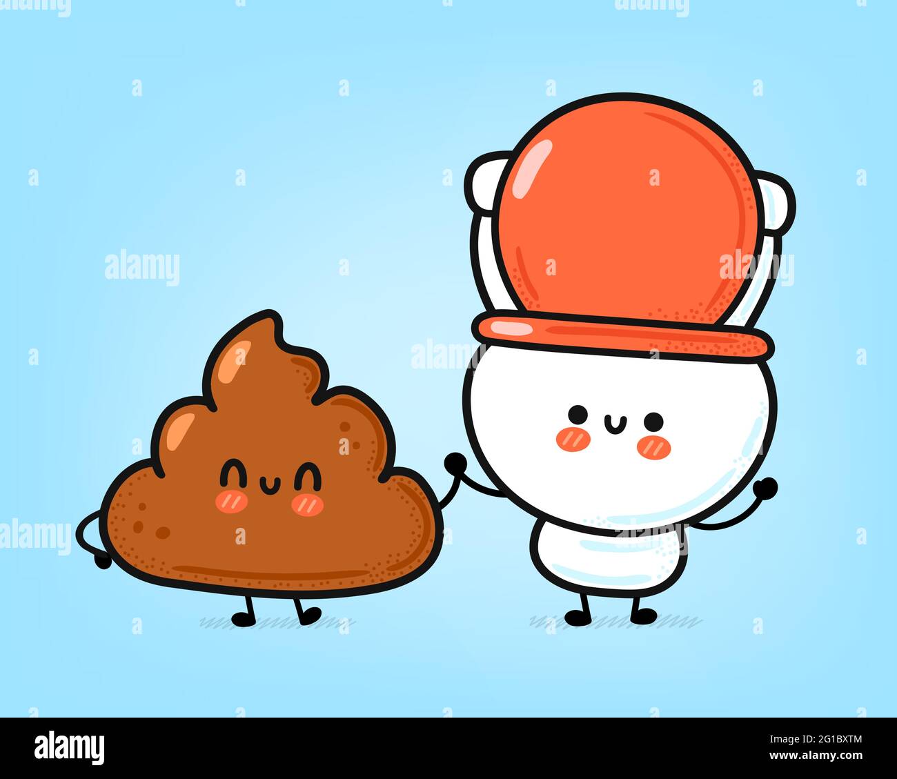 Cute funny happy white toilet bowl and poop character. Vector hand ...