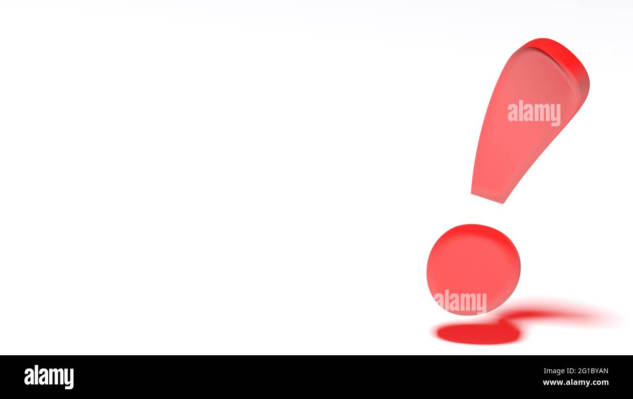 White background with red exclamation mark - 3D rendering illustration ...