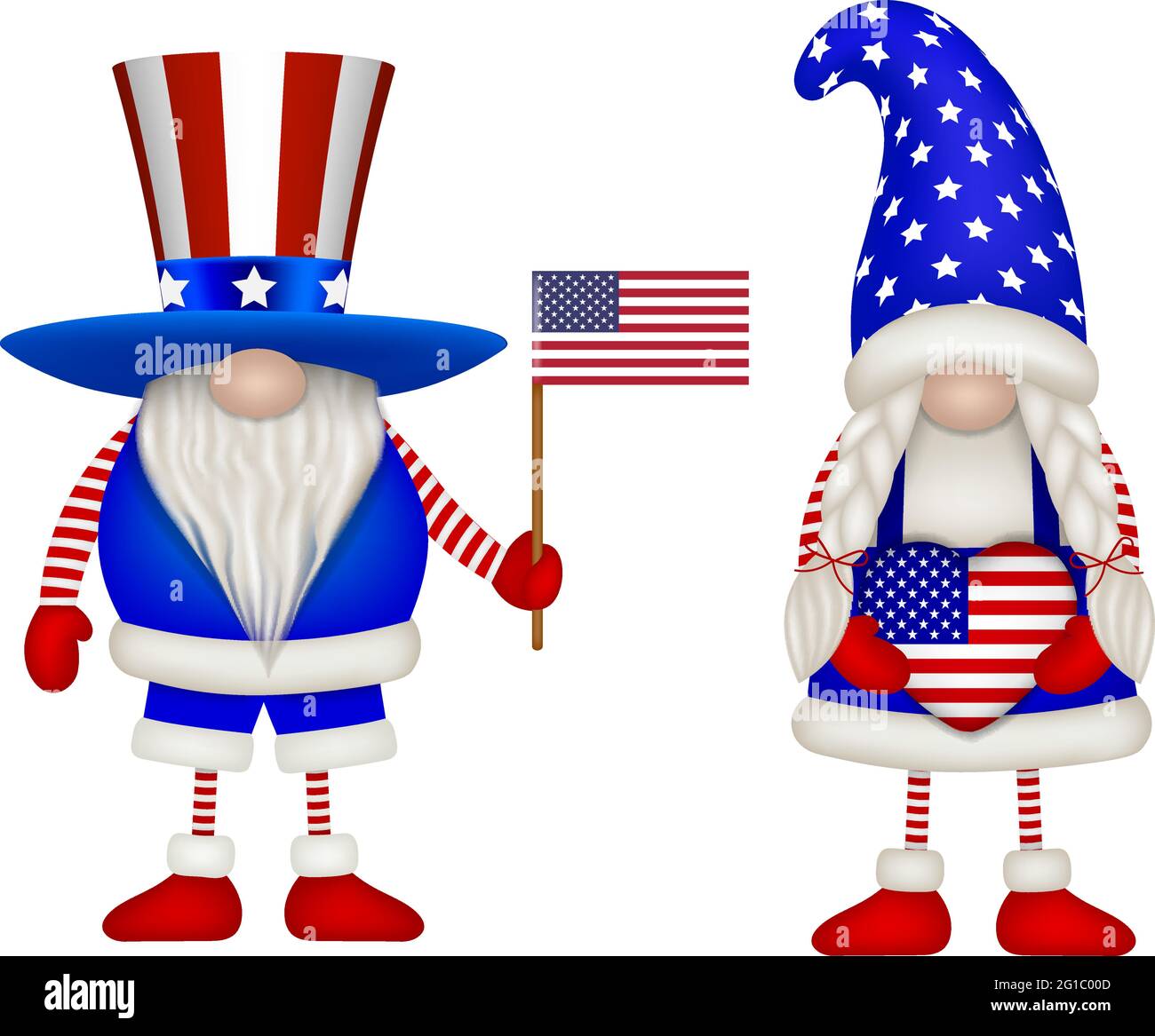 Male and female gnomes with american flag colors. american independence ...