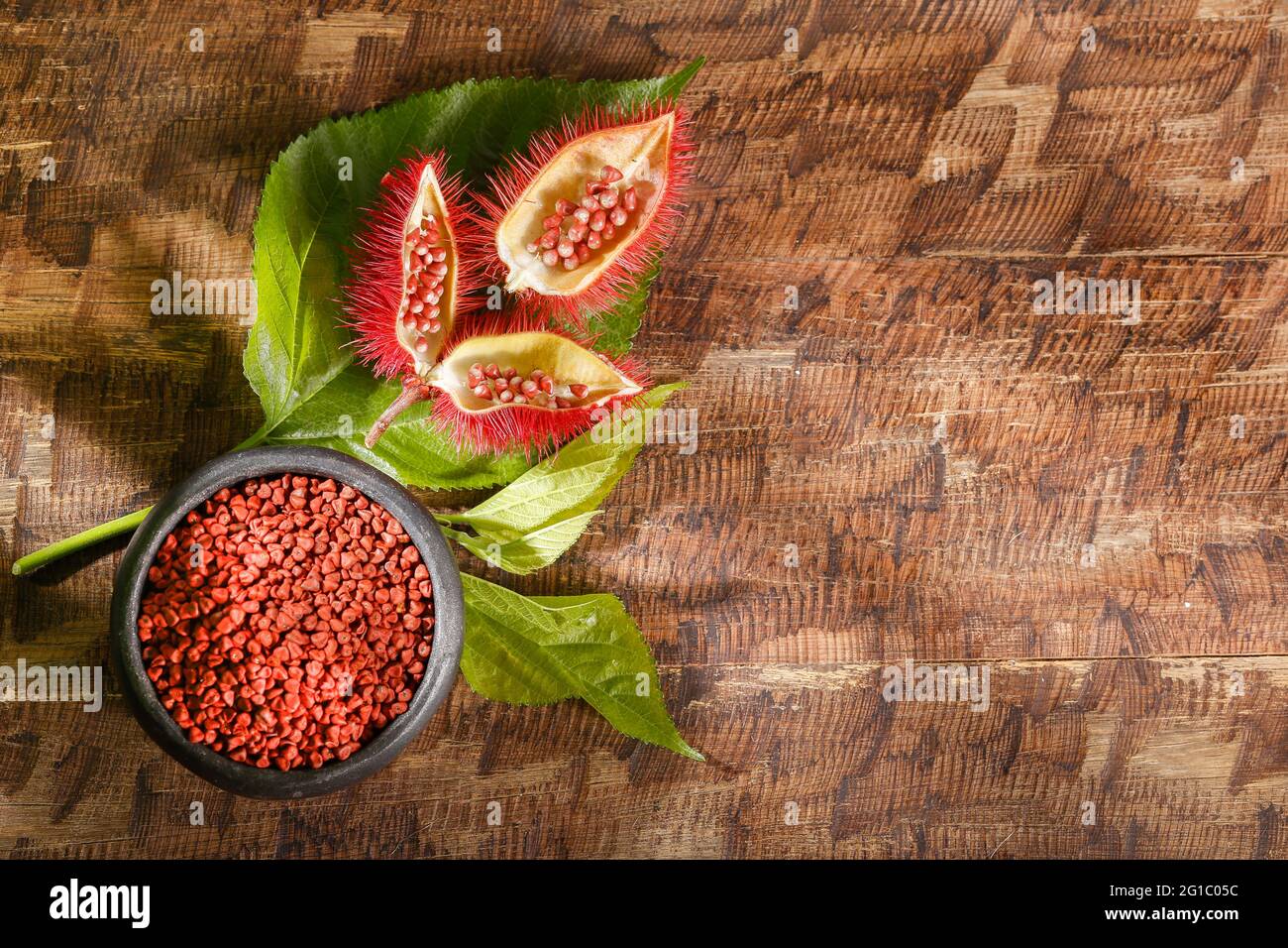 Annatto seeds, Onoto, Annatto, Bixa orellana, natural red pigment Stock ...