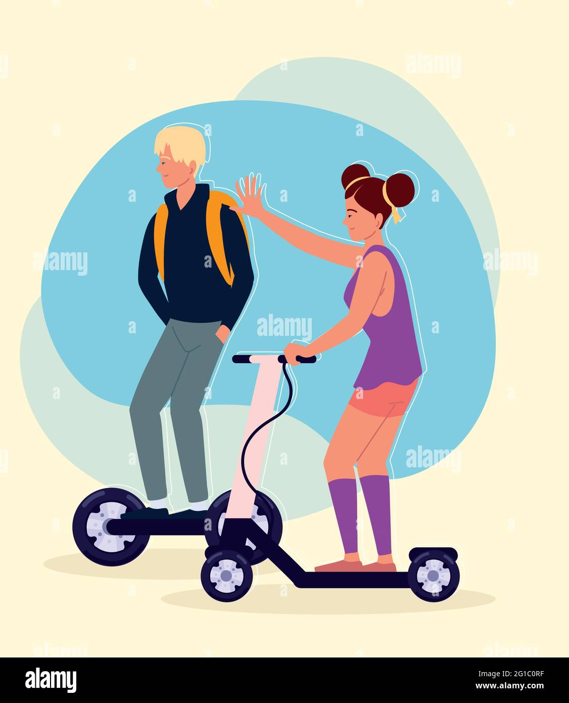 couple fun with electric scooter Stock Vector Image & Art - Alamy