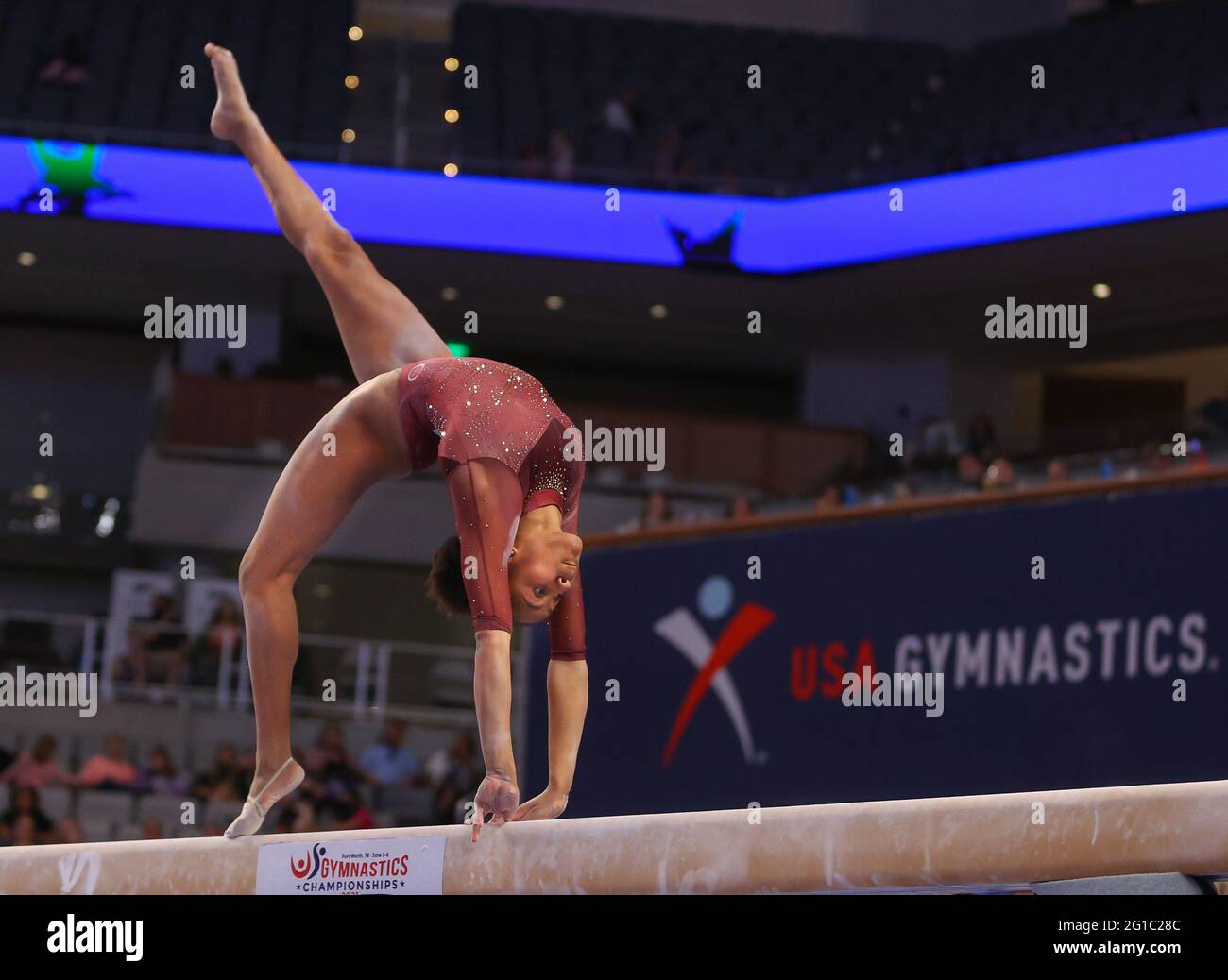 June 6, 2021: Skye Blakely does a tumbling pass on the balance beam ...