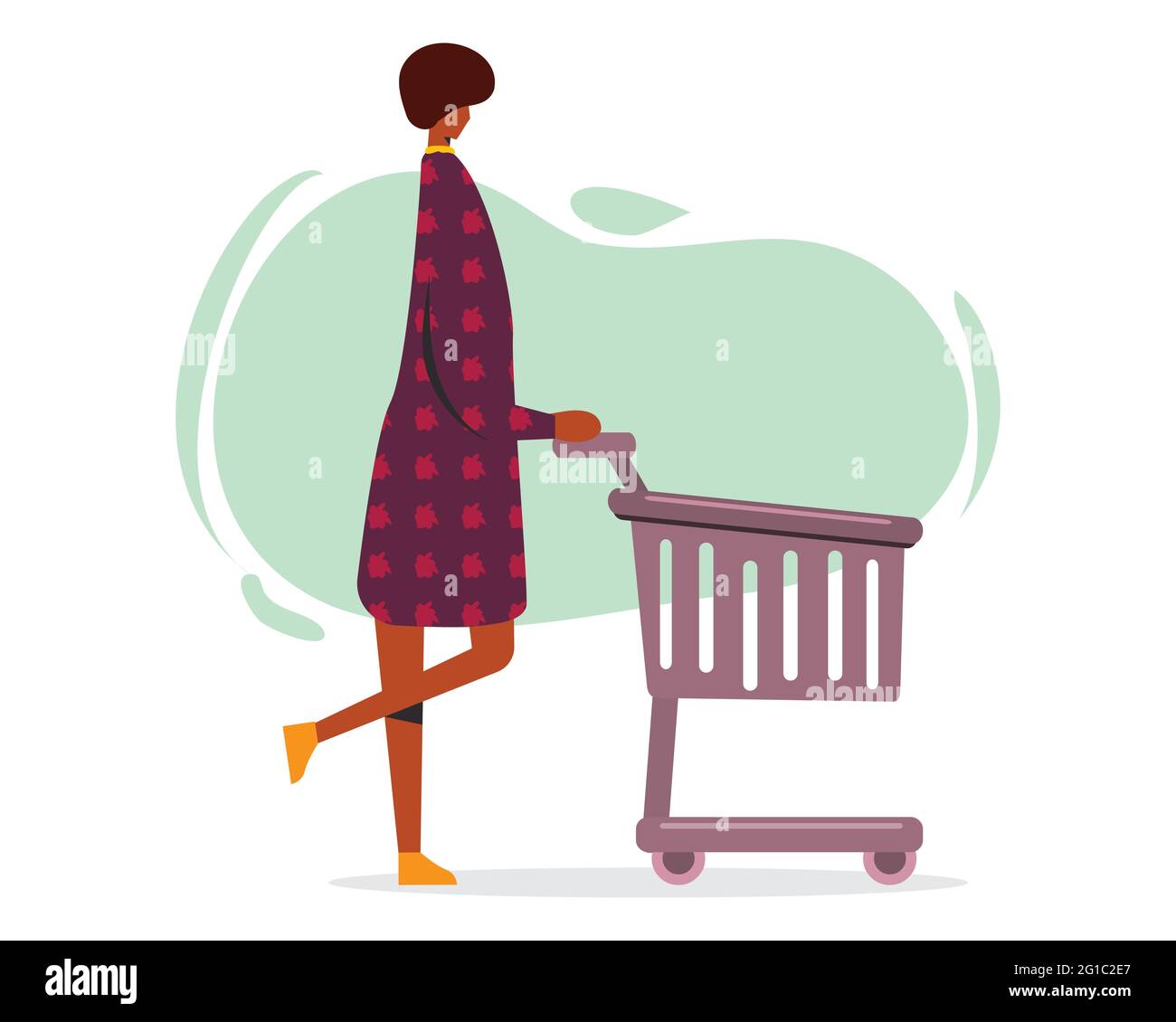 young woman with shopping cart vector illustration in flat style Stock ...