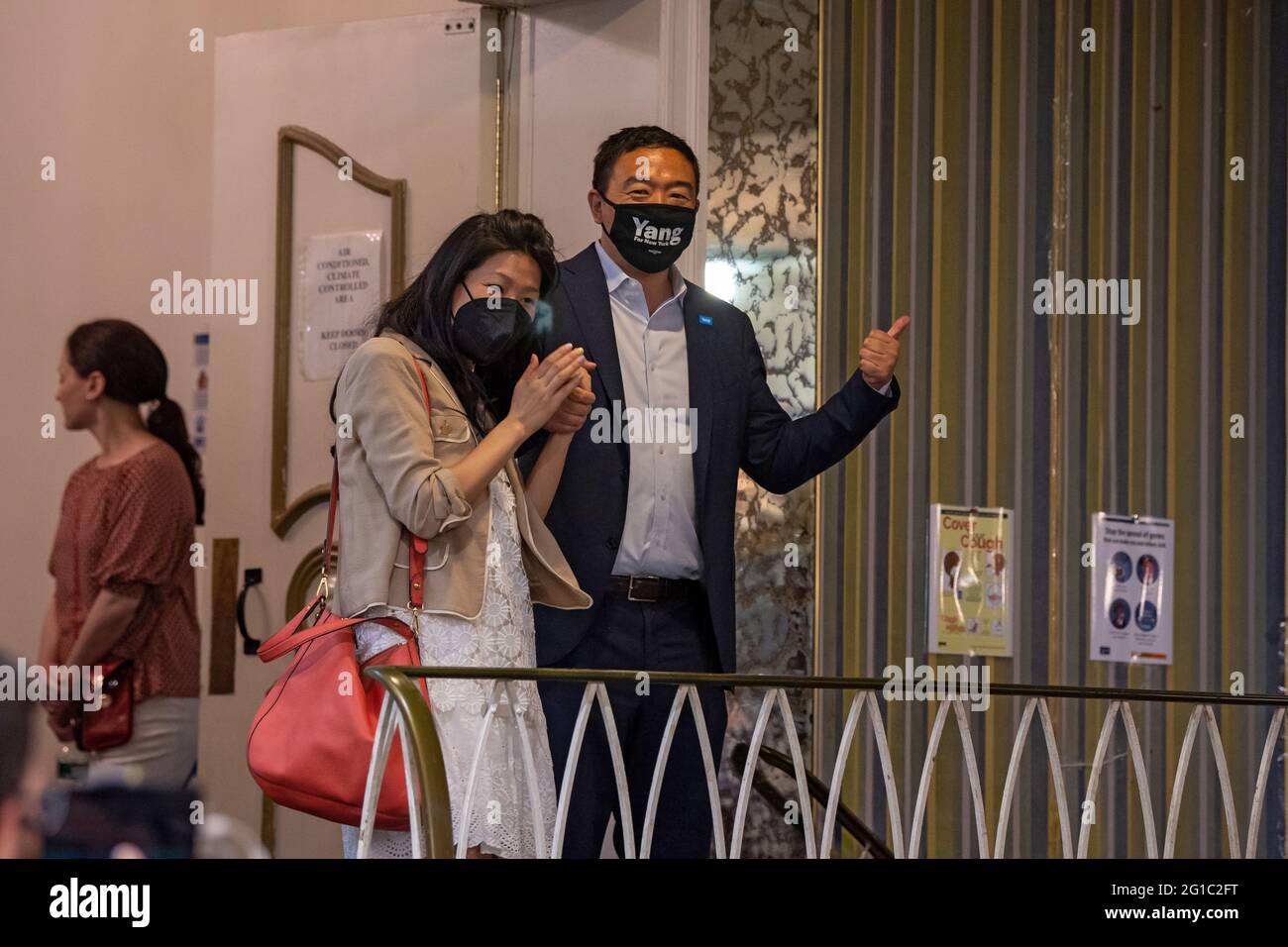 NEW YORK, NY – JUNE 06: Mayoral candidate Andrew Yang and wife Evelyn ...