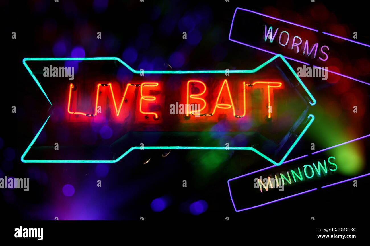 Neon Sign composite Image, Live Bait Stock Photo - Alamy