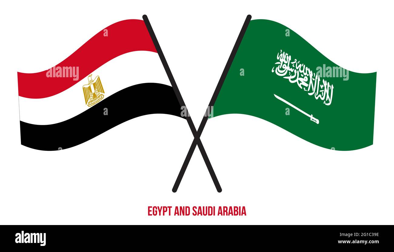 Egypt and Saudi Arabia Flags Crossed And Waving Flat Style. Official ...