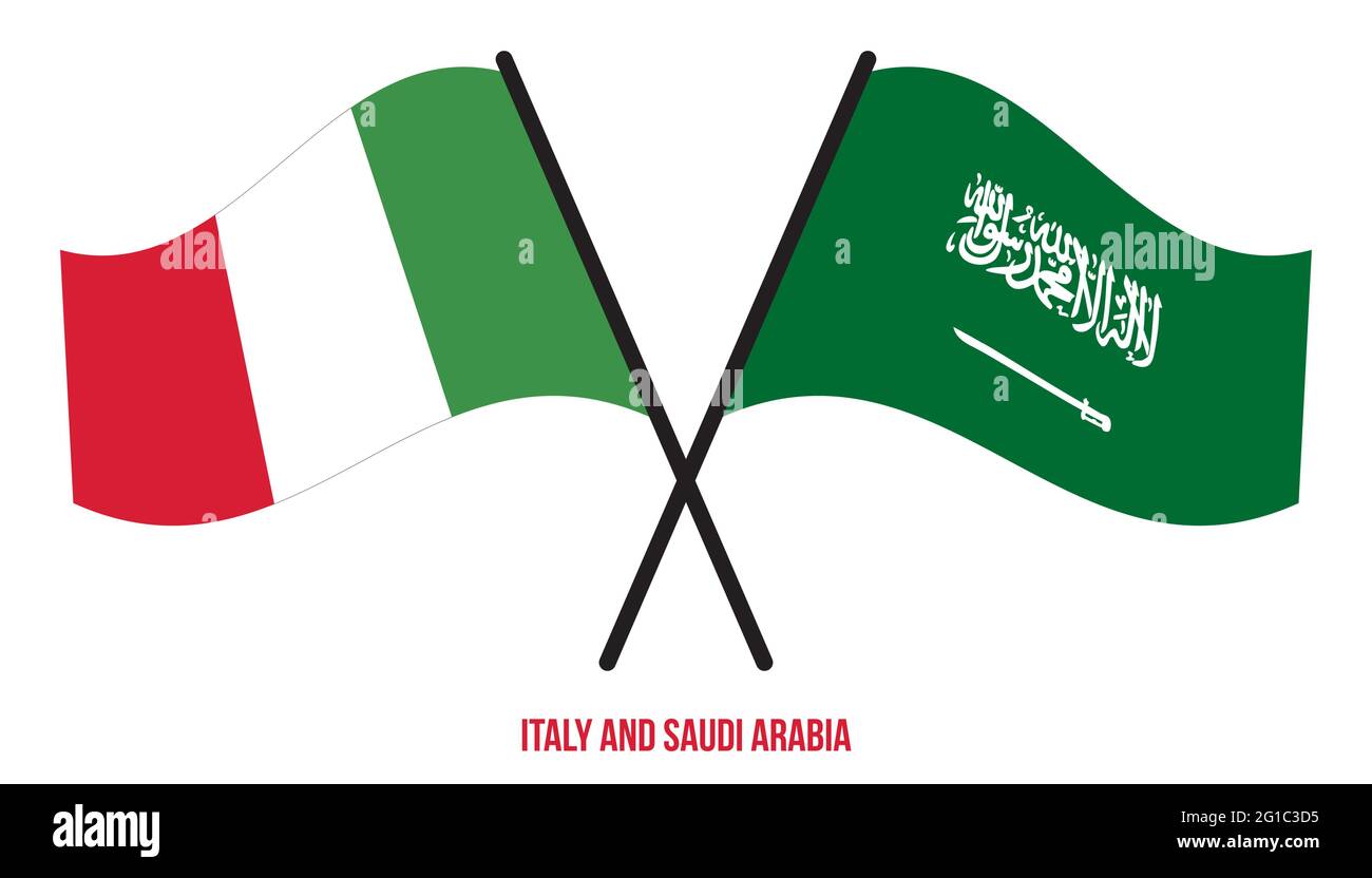 Italy and Saudi Arabia Flags Crossed And Waving Flat Style. Official ...