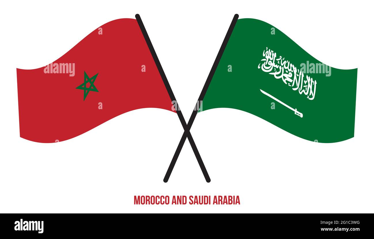 Morocco and Saudi Arabia Flags Crossed And Waving Flat Style. Official ...