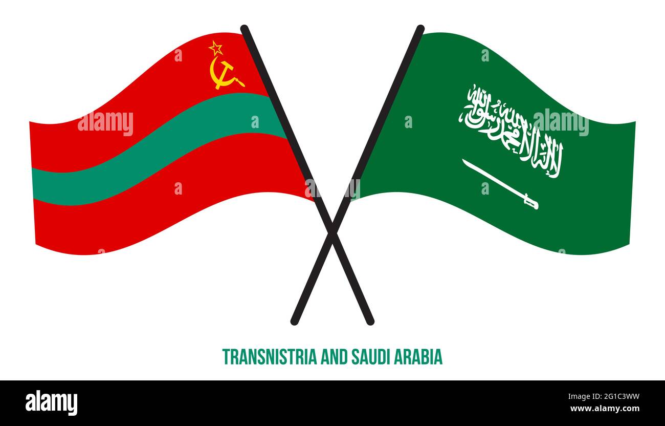 Transnistria and Saudi Arabia Flags Crossed And Waving Flat Style ...