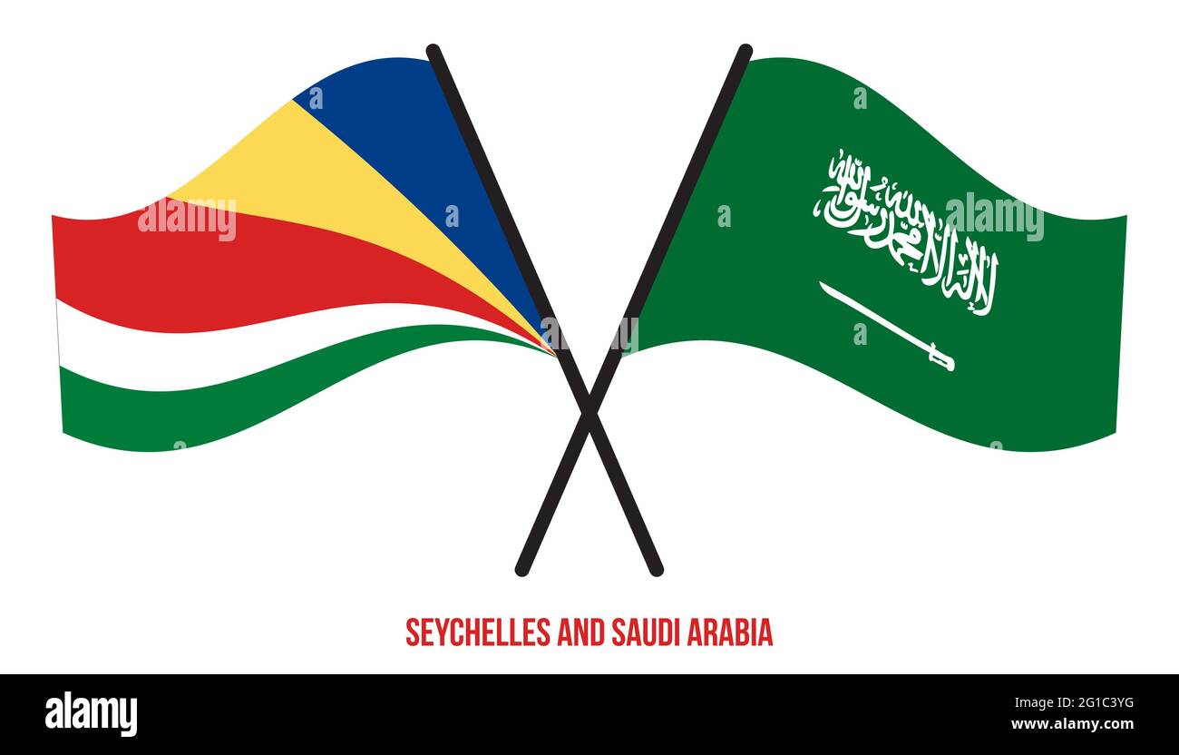 Seychelles and Saudi Arabia Flags Crossed And Waving Flat Style ...