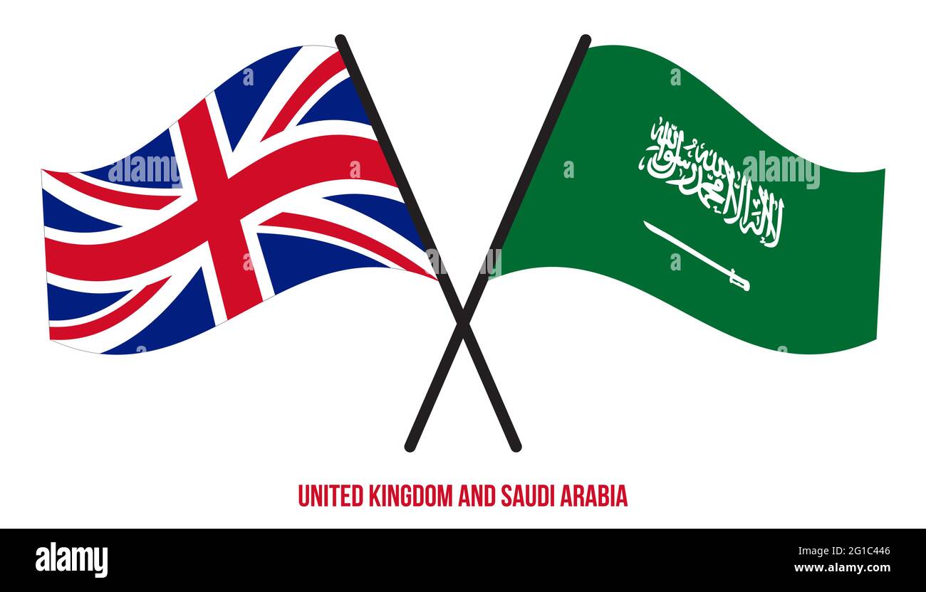 United Kingdom and Saudi Arabia Flags Crossed And Waving Flat Style ...