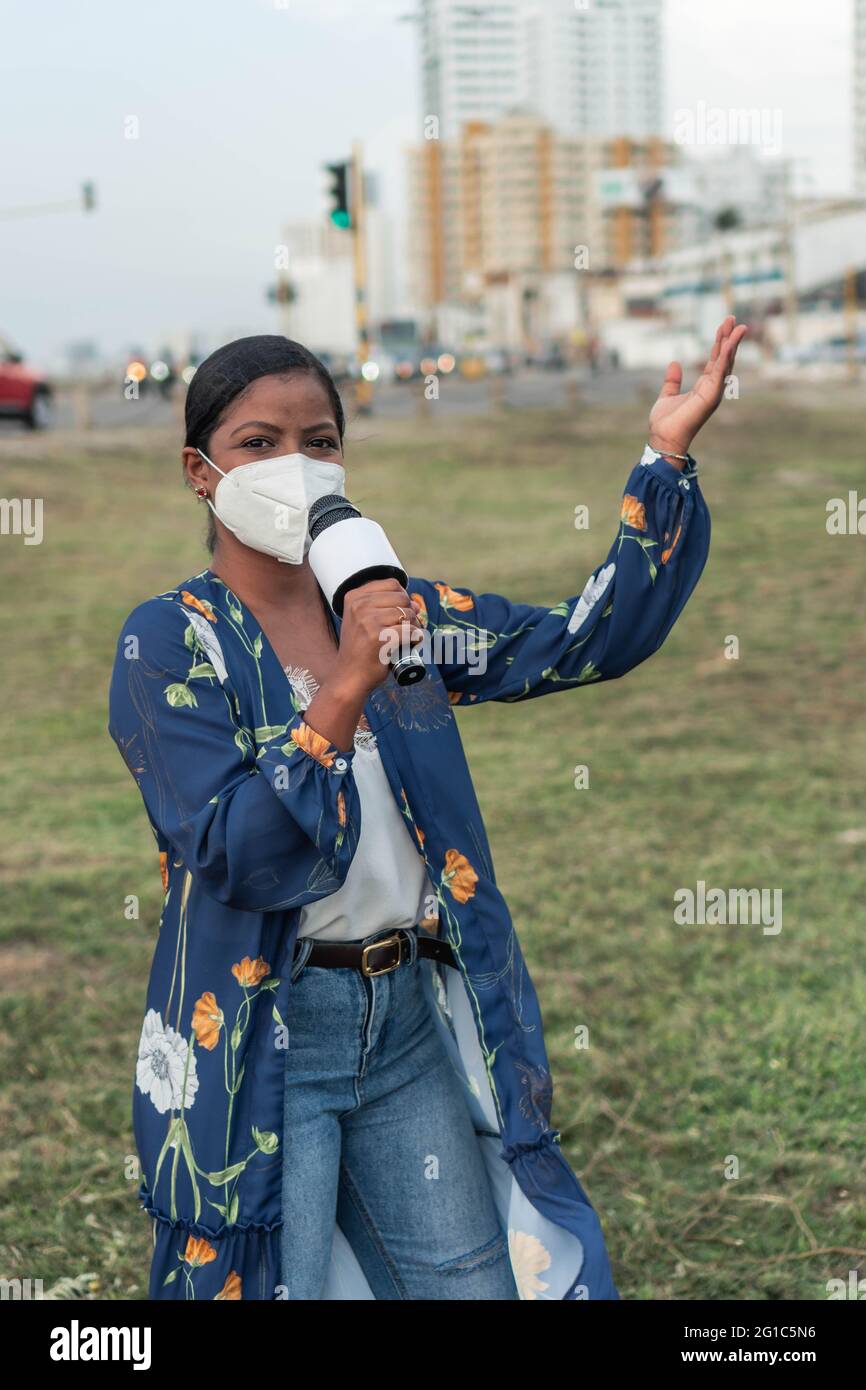 Standing journalist communication face to face holding hi-res stock ...