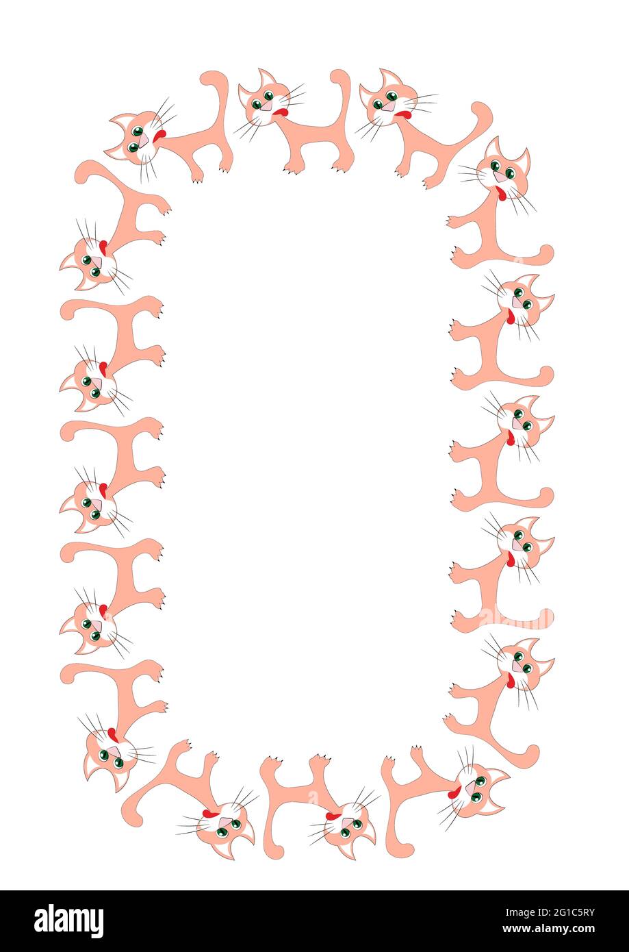 Frames of stylized cats on a white sheet of A4 format, surreal ...