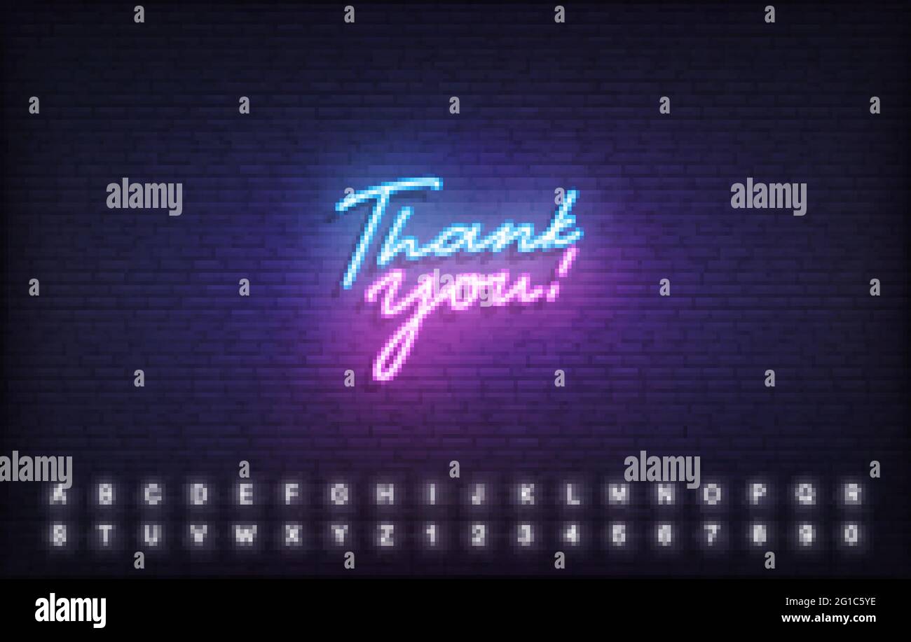 Thank You neon template. Glowing neon lettering Thank You sign Stock ...