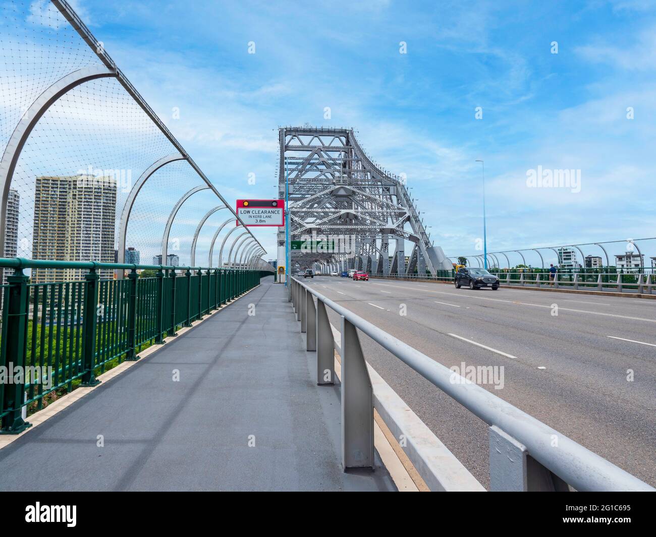 Pedestrian path and vehicular road at Story Bridge in Brisbane ...