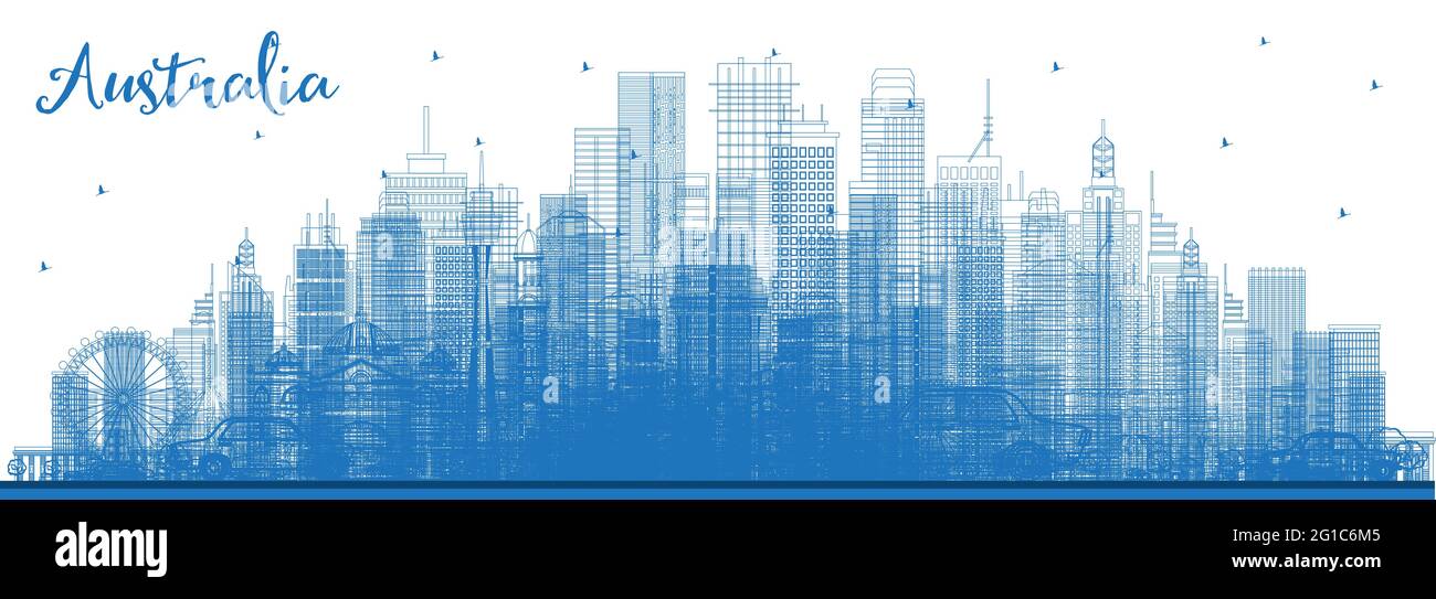 Outline Australia City Skyline with Blue Buildings. Vector Illustration ...