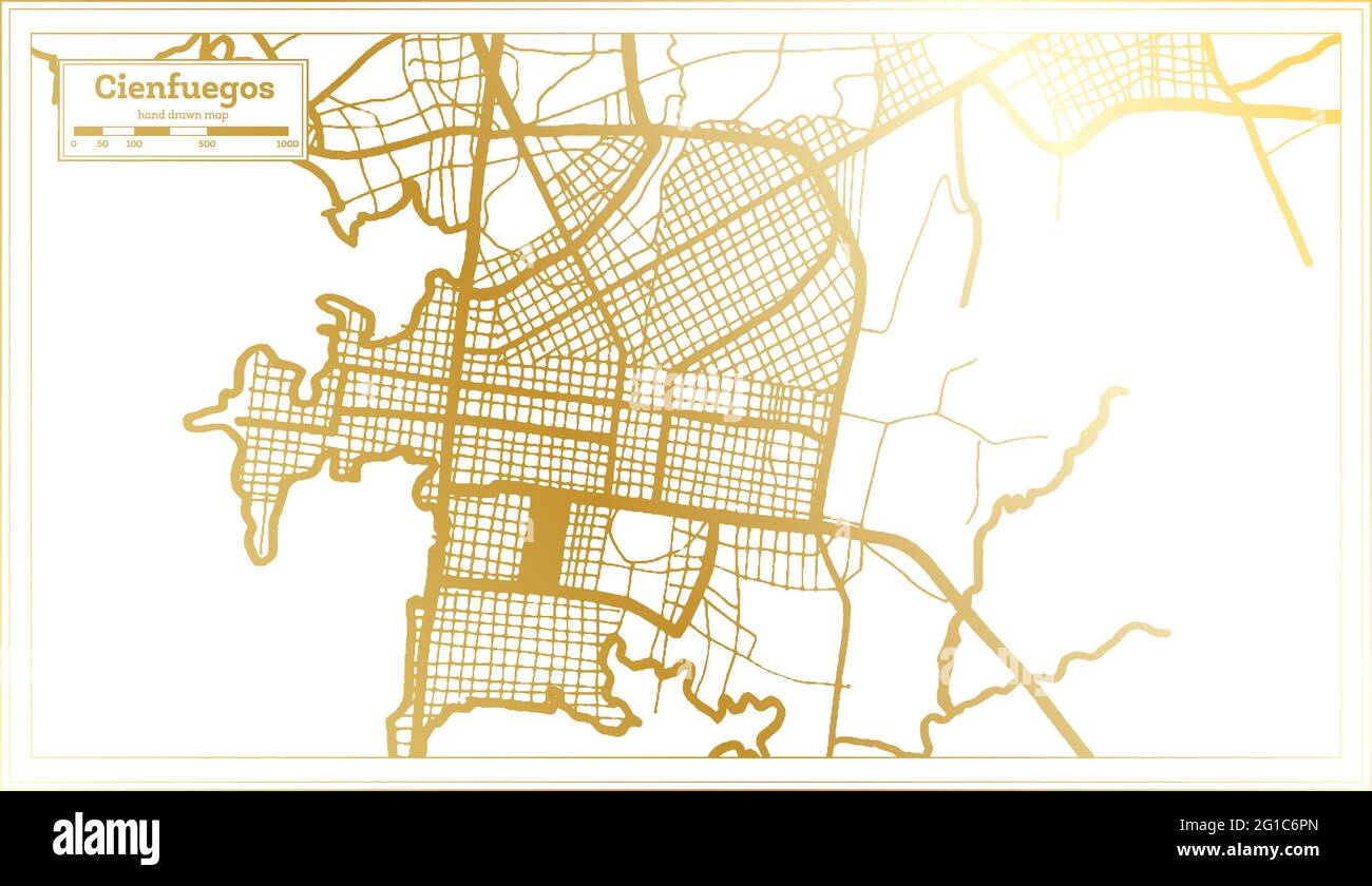 Cienfuegos Cuba City Map in Retro Style in Golden Color. Outline Map ...