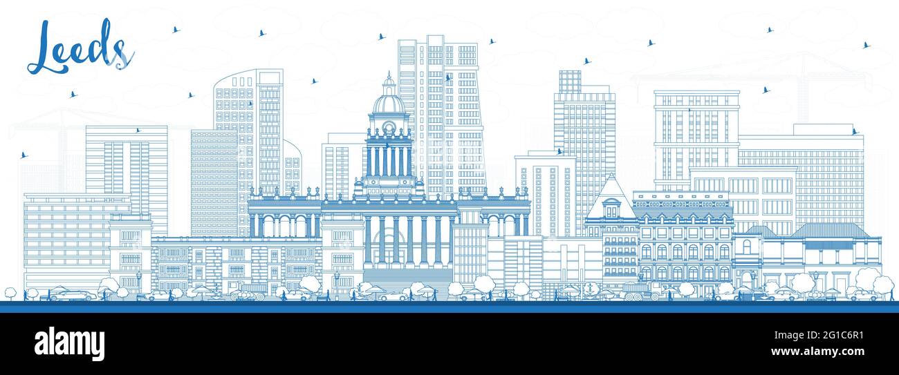Outline Leeds UK City Skyline with Blue Buildings. Vector Illustration ...
