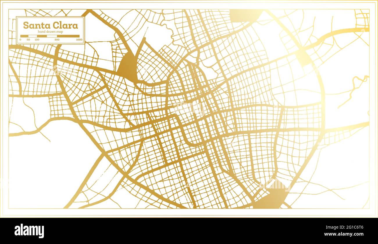Santa Clara Cuba City Map in Retro Style in Golden Color. Outline Map ...