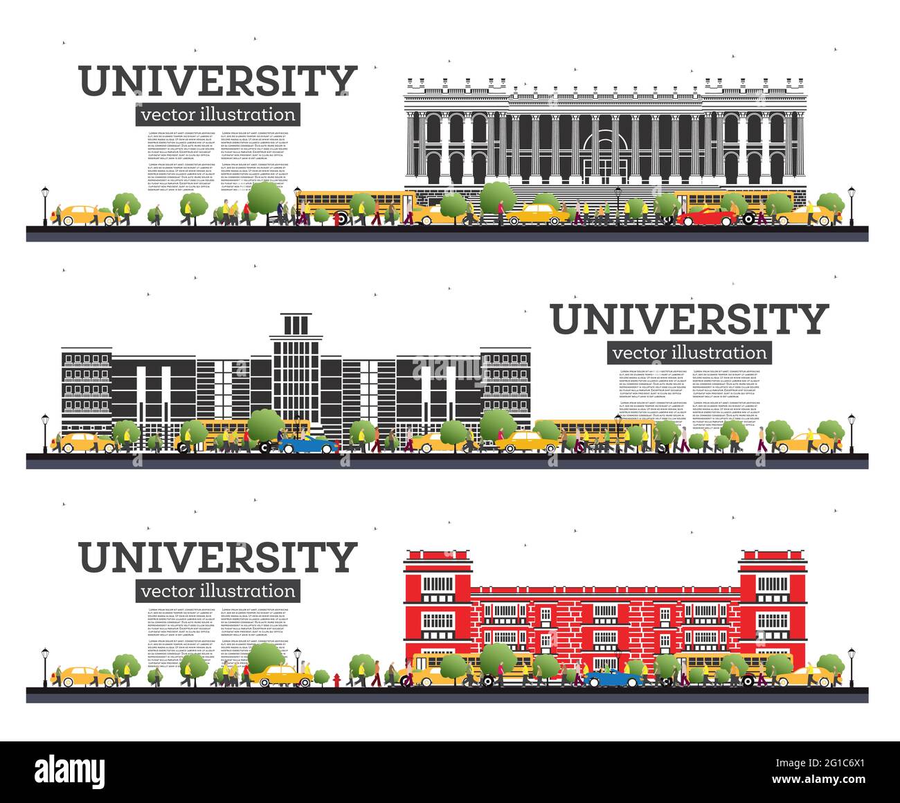 University Campus Set. Study Banners Isolated on White. Vector ...